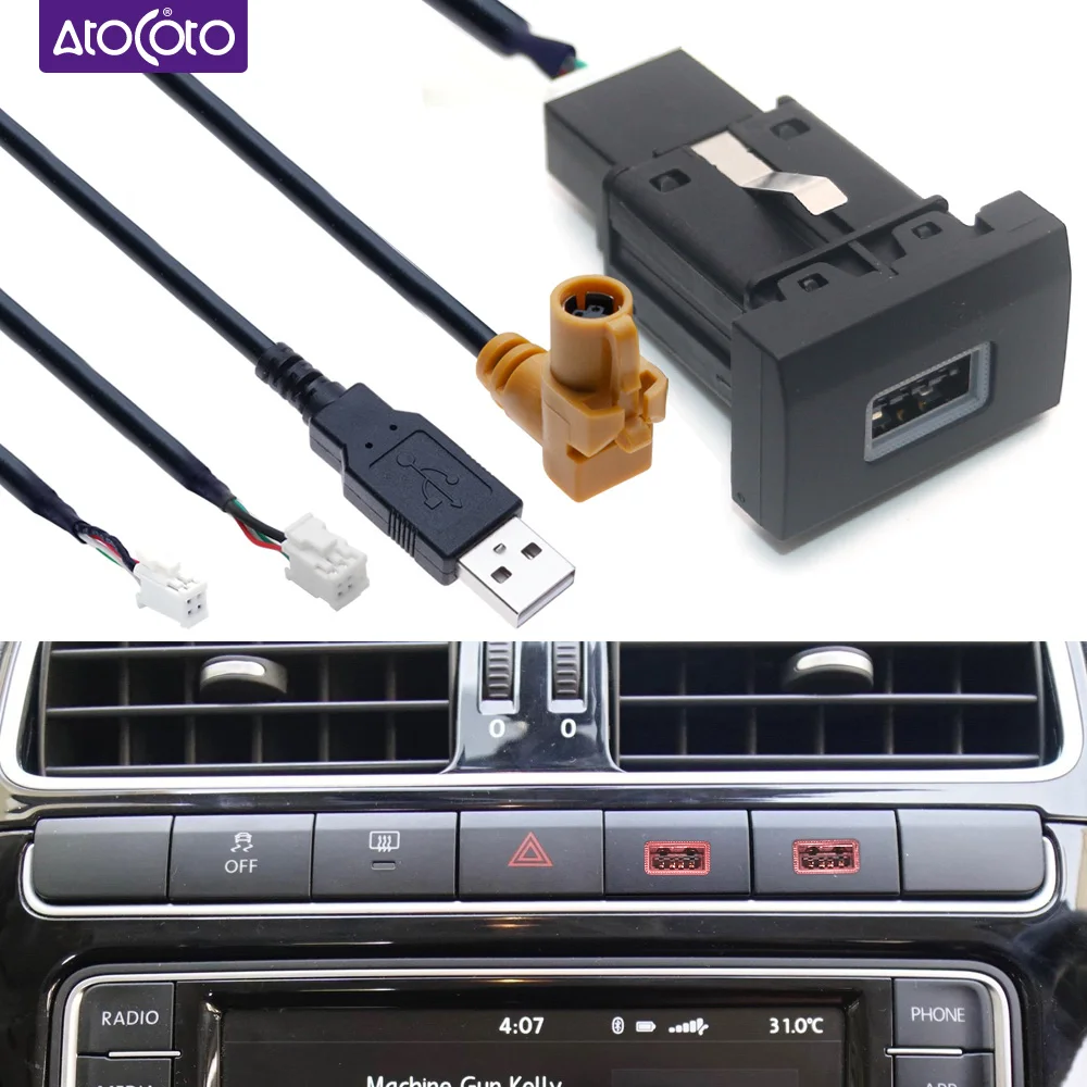 4 6 Pin USB Charger Data Transfer Cable Adapter for VW Polo 2011~2013 ...