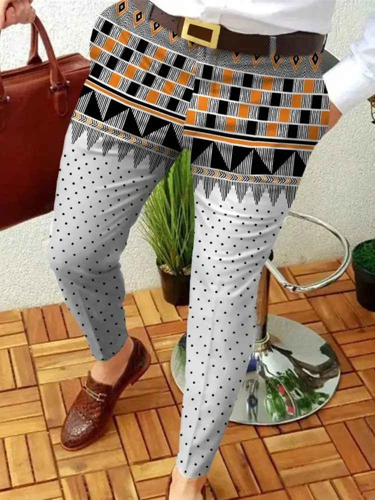 Men-Business-Casual-Trousers-Geometric-Pattern-Print-Straight-Long ...