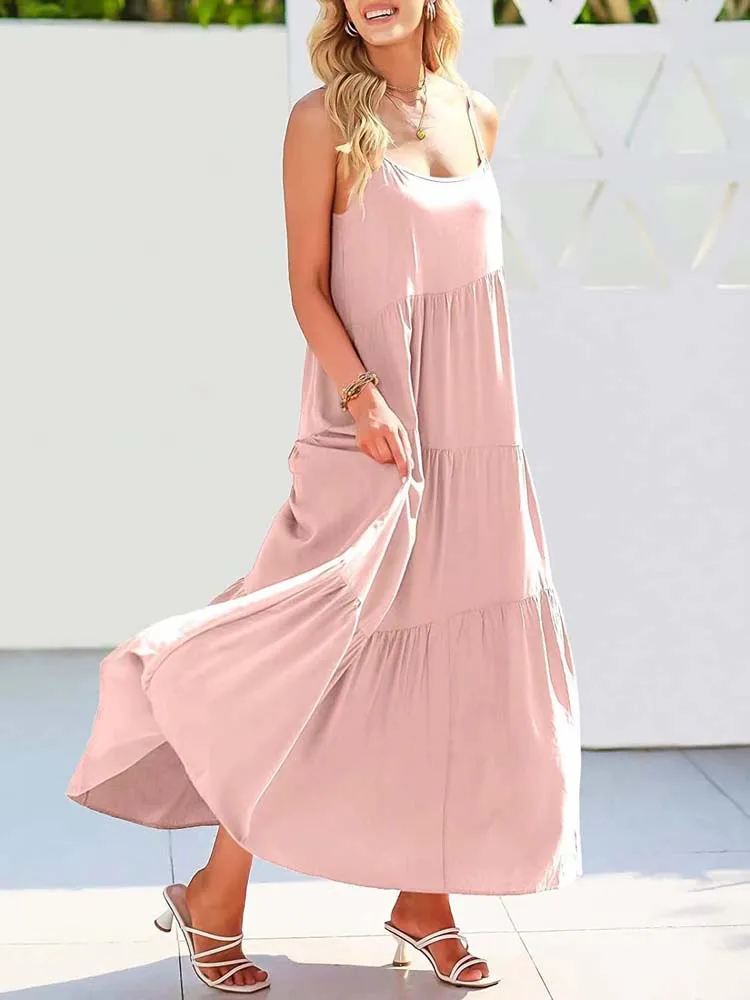 Summer Solid Color Fashion Loose Sleeveless Party Maxi Dress