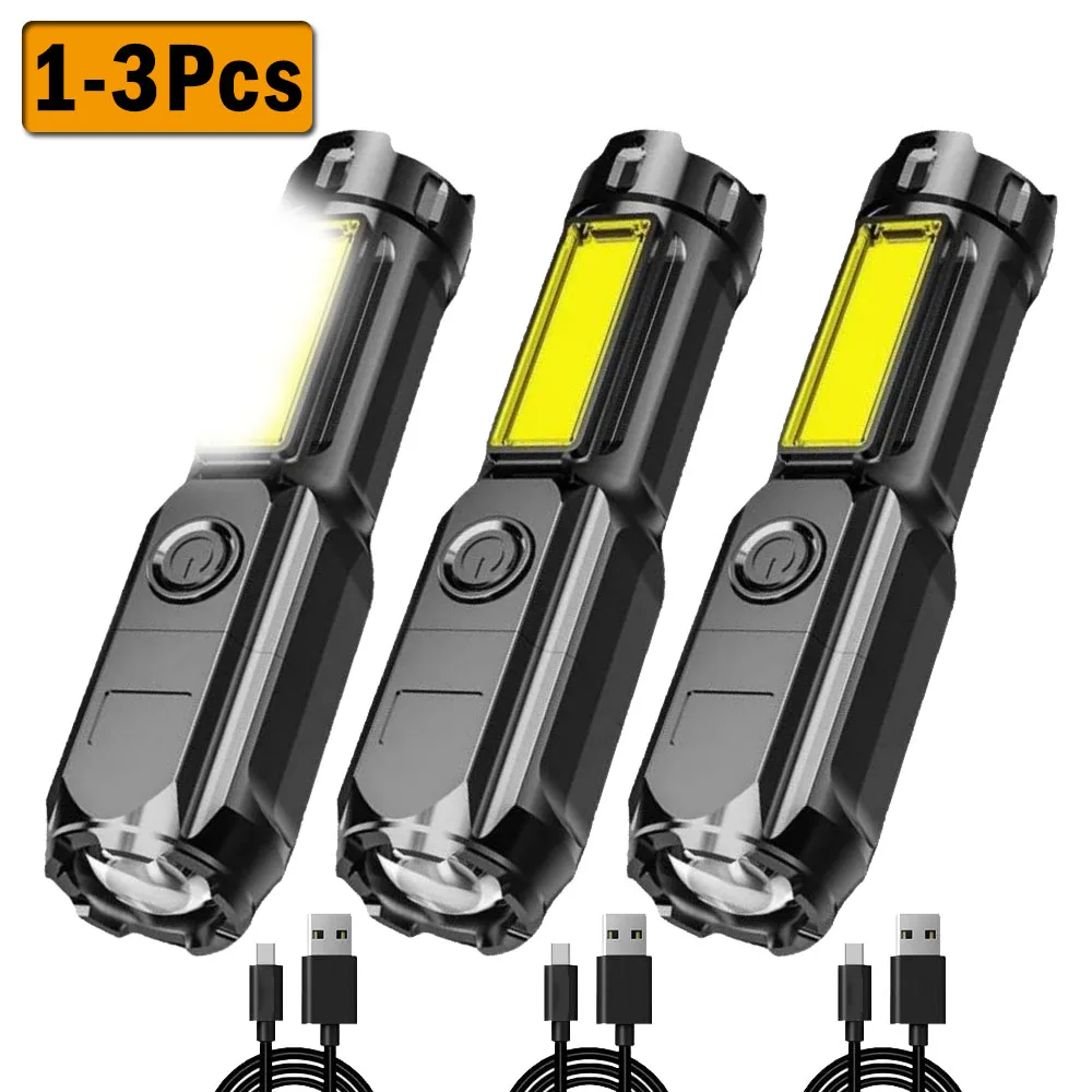 1-3PC-Super-Bright-LED-Flashlight-COB-SideLight-Rechargeable-Zoomable ...