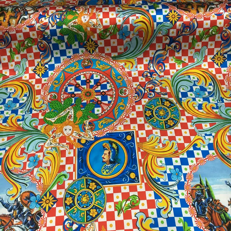 Silk-Stretch-Satin-Heavy-Baroque-Knight-Medusa-Checkerboard-Geometric ...