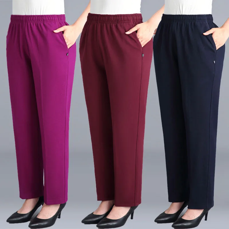 5XL Middle-aged Womens Trousers Casual Loose Elastic High Waist Mother ...