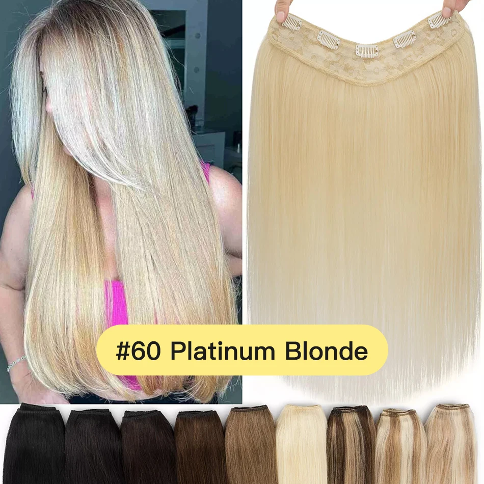 YELO 12"-26" V-Shaped Clip in Hair Extensions Real Human Hair Invisible ...