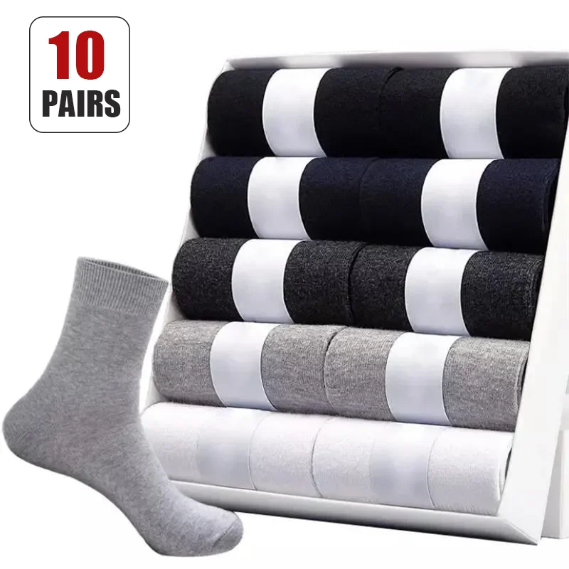 10Pairs-Lot-Men-s-Socks-Polyester-Cotton-Black-Business-Midtube-Men-s ...