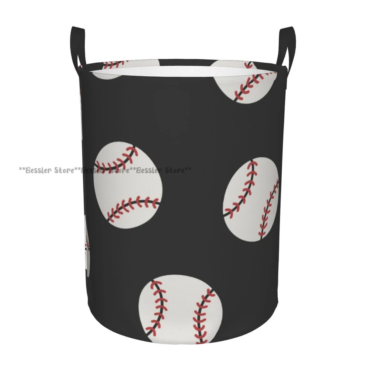 Folding-Laundry-Basket-Baseball-Pattern-Round-Storage-Bin-Large-Hamper ...