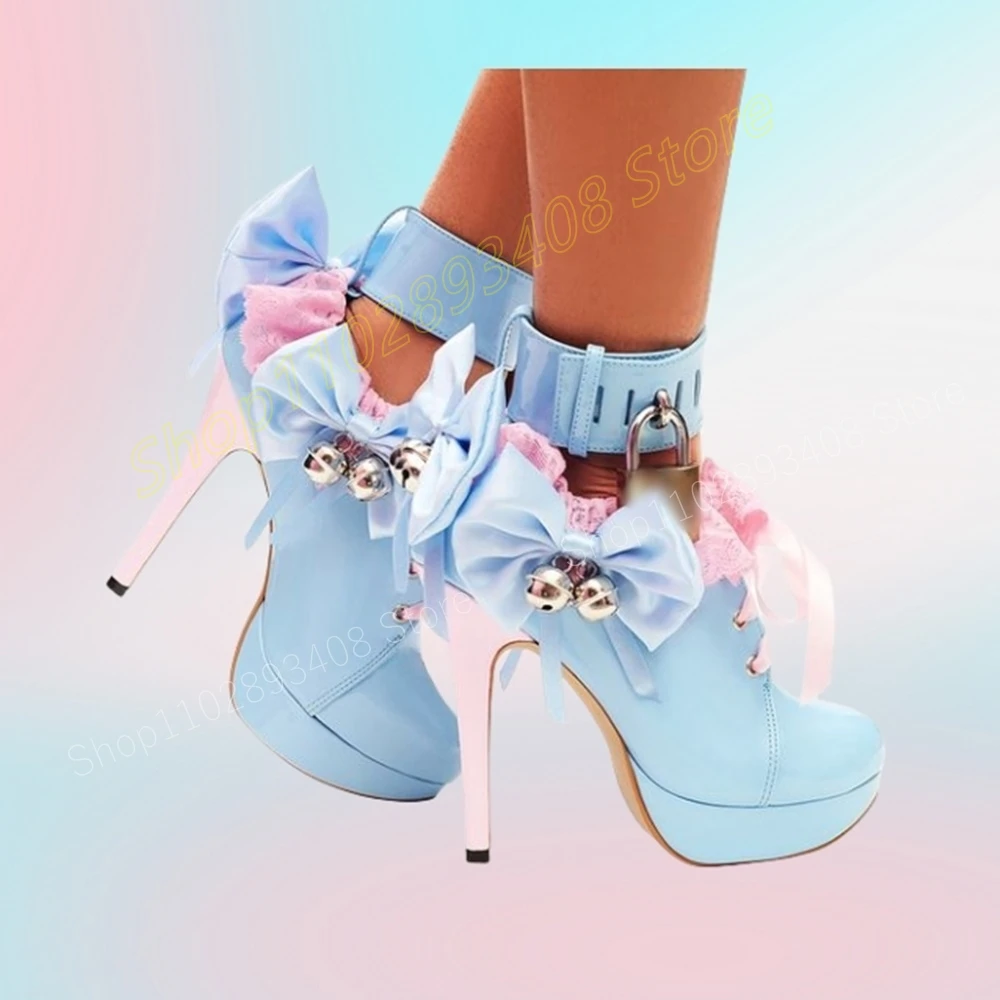 Shiny Blue Butterfly Knot Bell Decor Pumps Lace-up Mutilcolor Cosplay ...