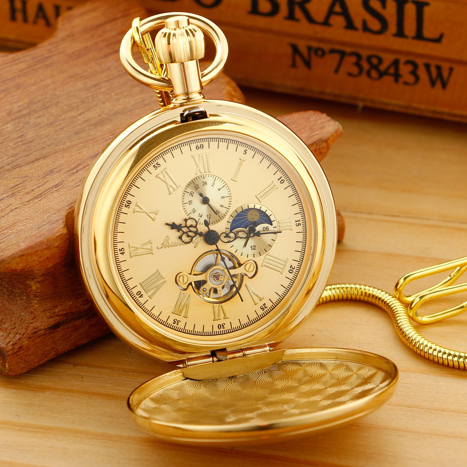 Luxury Stylish Vintage Pocket Watches Mechanical Moon Csae Simple ...