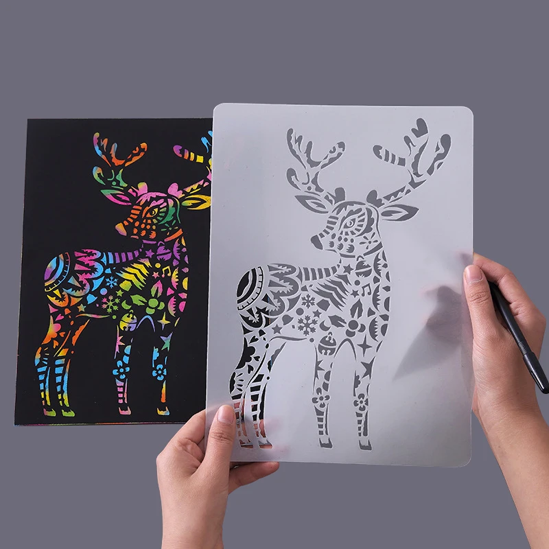10PCS Scratch Art Paper Set Stencil Templates Animal World Landmark ...