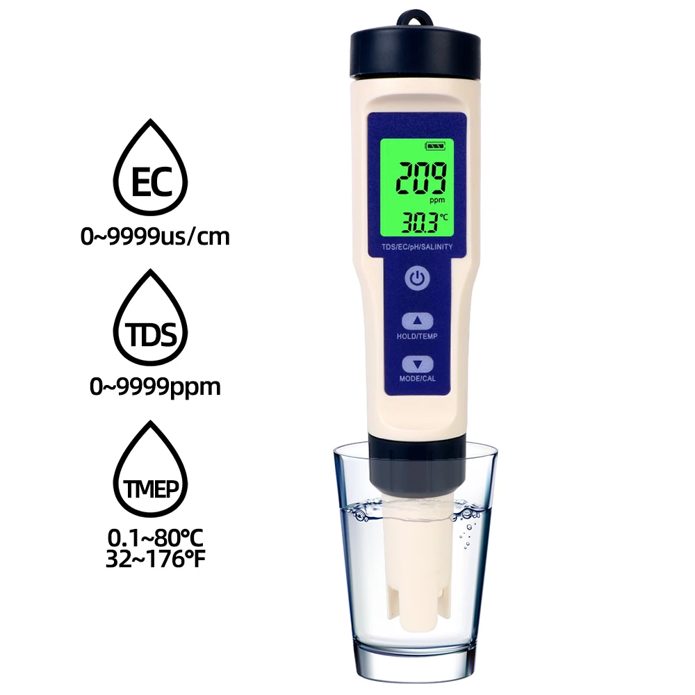 Water-Quality-Detector-TDS-EC-SALT-Brine-Temp-PH-Tester-Test-Probe-Pen ...