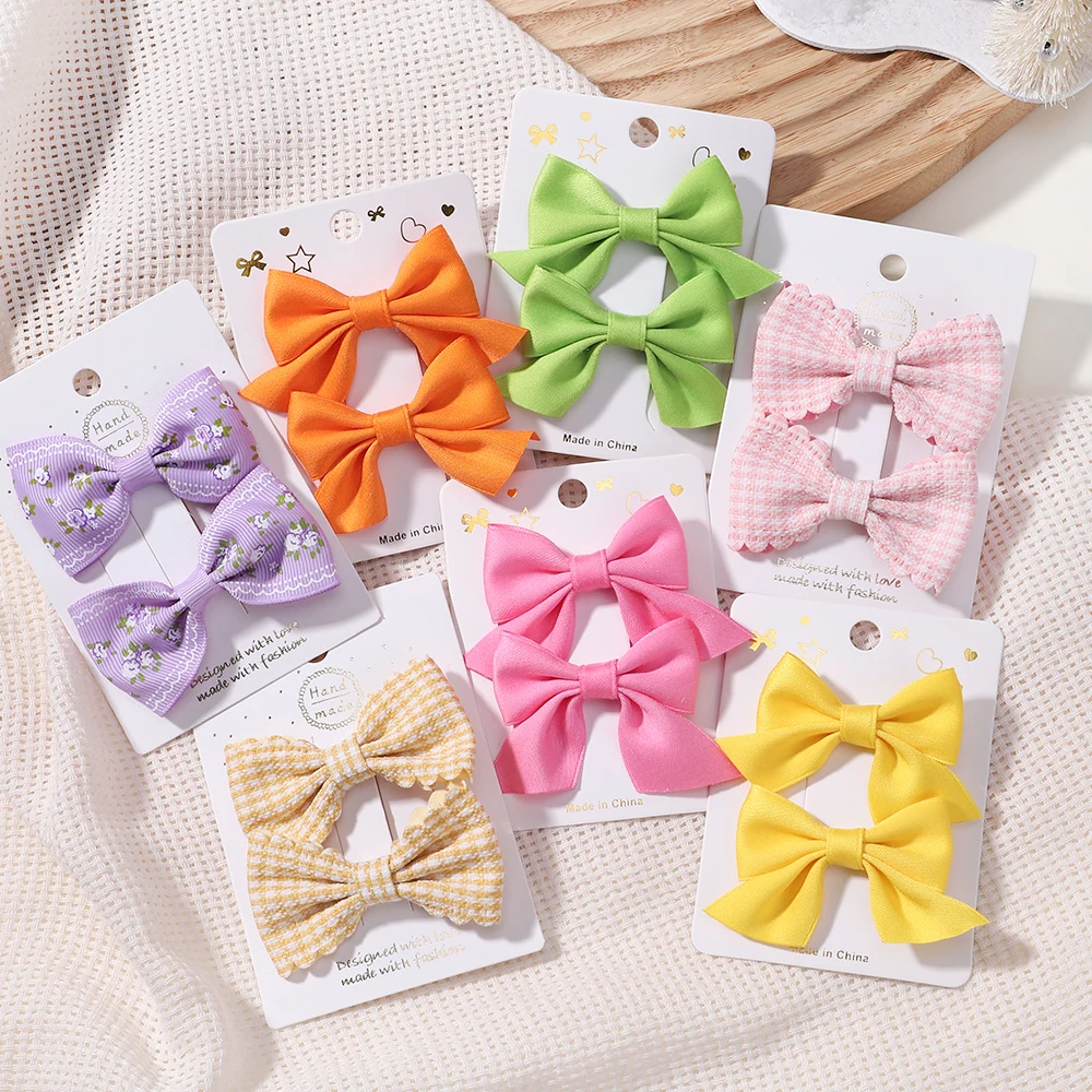 2Pcs-Set-Solid-Color-Nylon-Kids-Bows-Hair-Clips-for-Baby-Girls-Handmade ...