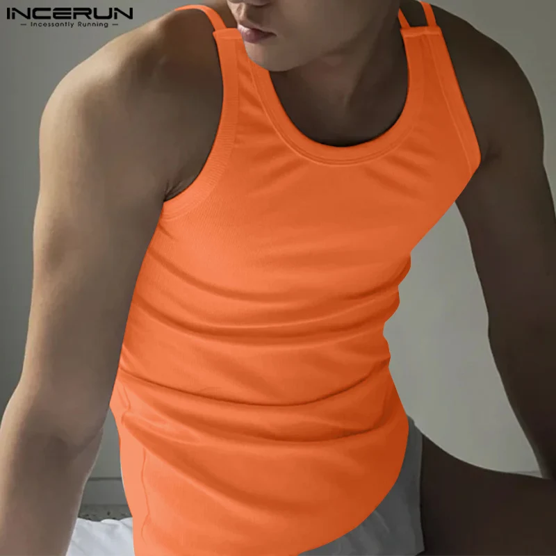 INCERUN Men Tank Tops Solid Color O-neck Sleeveless Knitted Casual Male ...