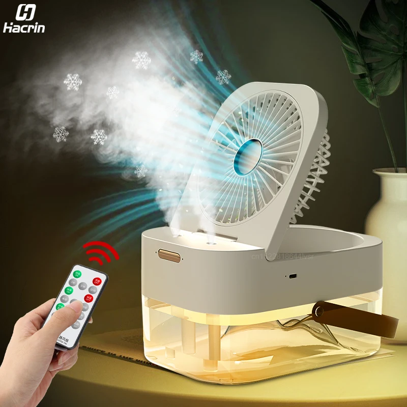 Portable Humidifier Fan Rechargeable Foldable Desktop Fan With Night ...