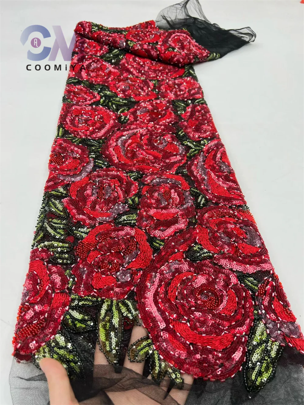 Red Rose Design Lace Fabric Evening Party Dress Series Embroidery ...