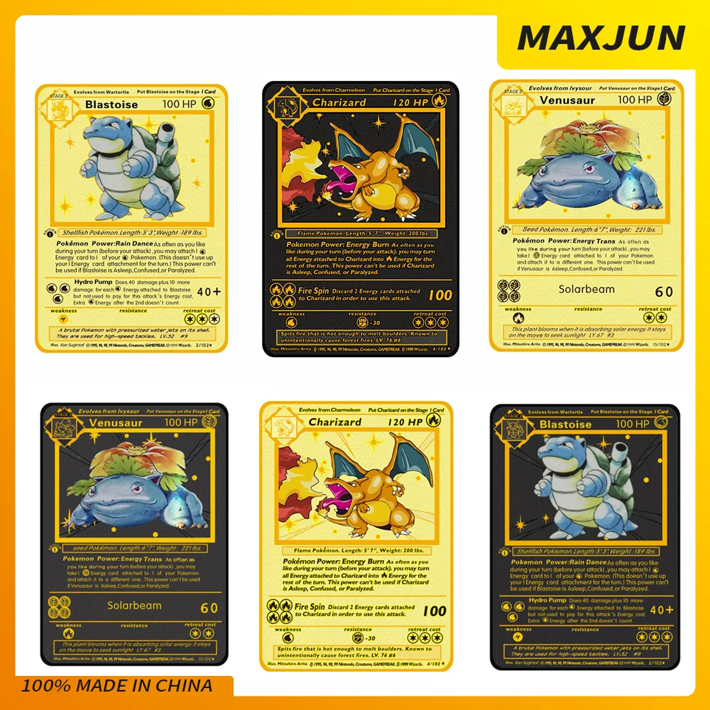 New First Generation Pokemon Cards Metal Diy | Golden Pokemon First ...