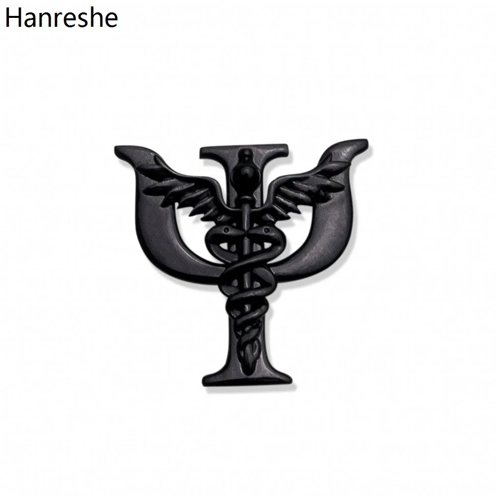 Hanreshe-Psi-Caduceus-Black-Enamel-Brooch-Medical-Psychology-Lapel-Coat ...