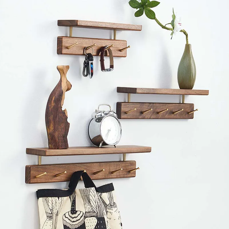 Wooden Wall Shelf With Hooks