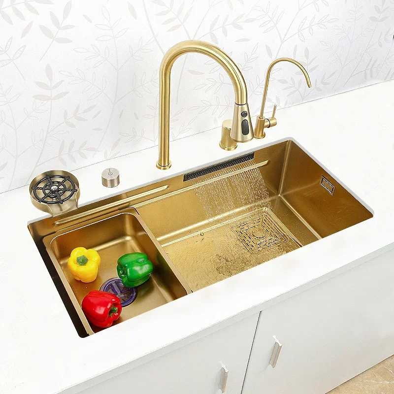 Waterfall-Kitchen-Sink-Gold-304Stainless-Steel-Sink-Modern ...