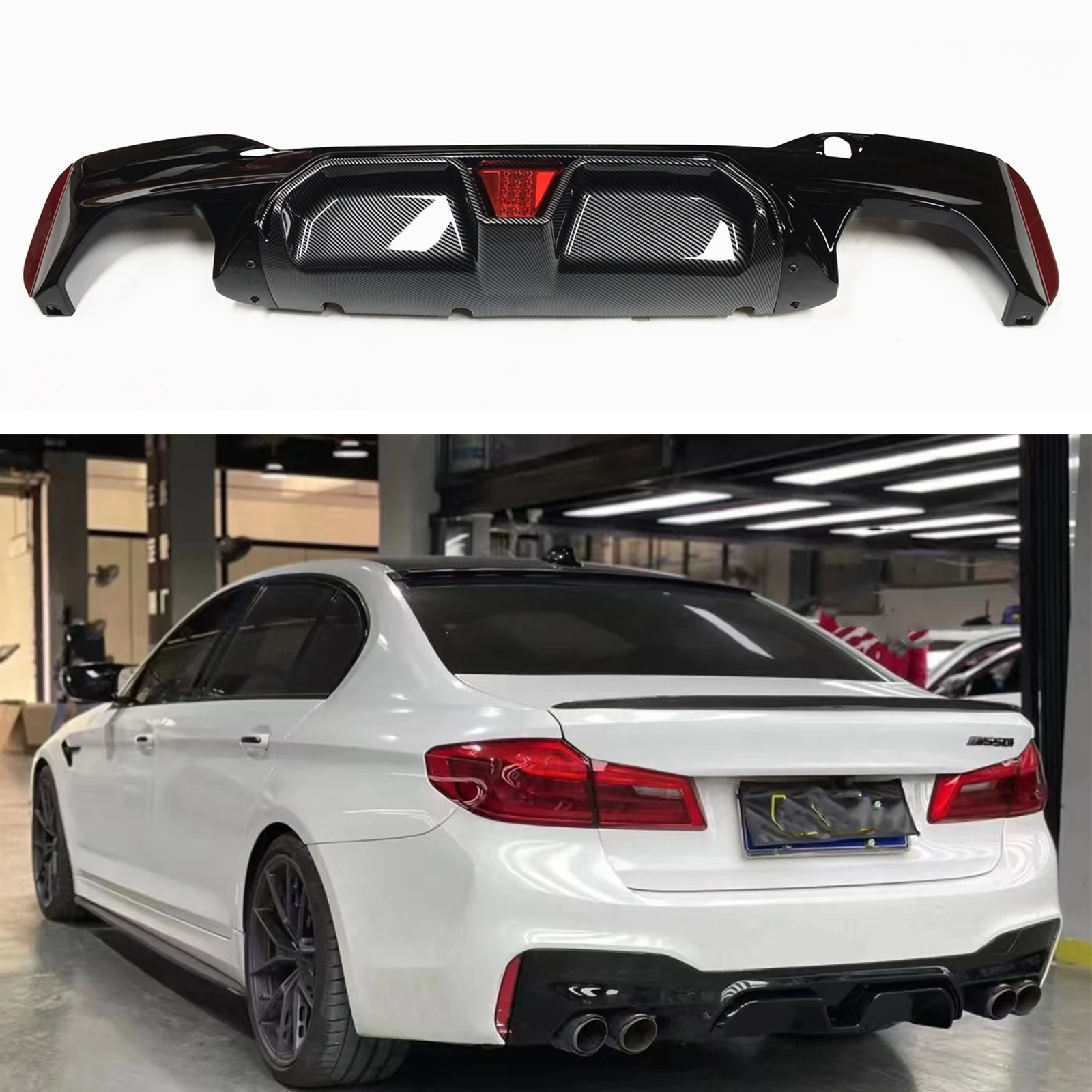 Carbon Fiber Look/Glossy Black Rear Bumper Diffuser Lip W/ Lamp Exhaust ...
