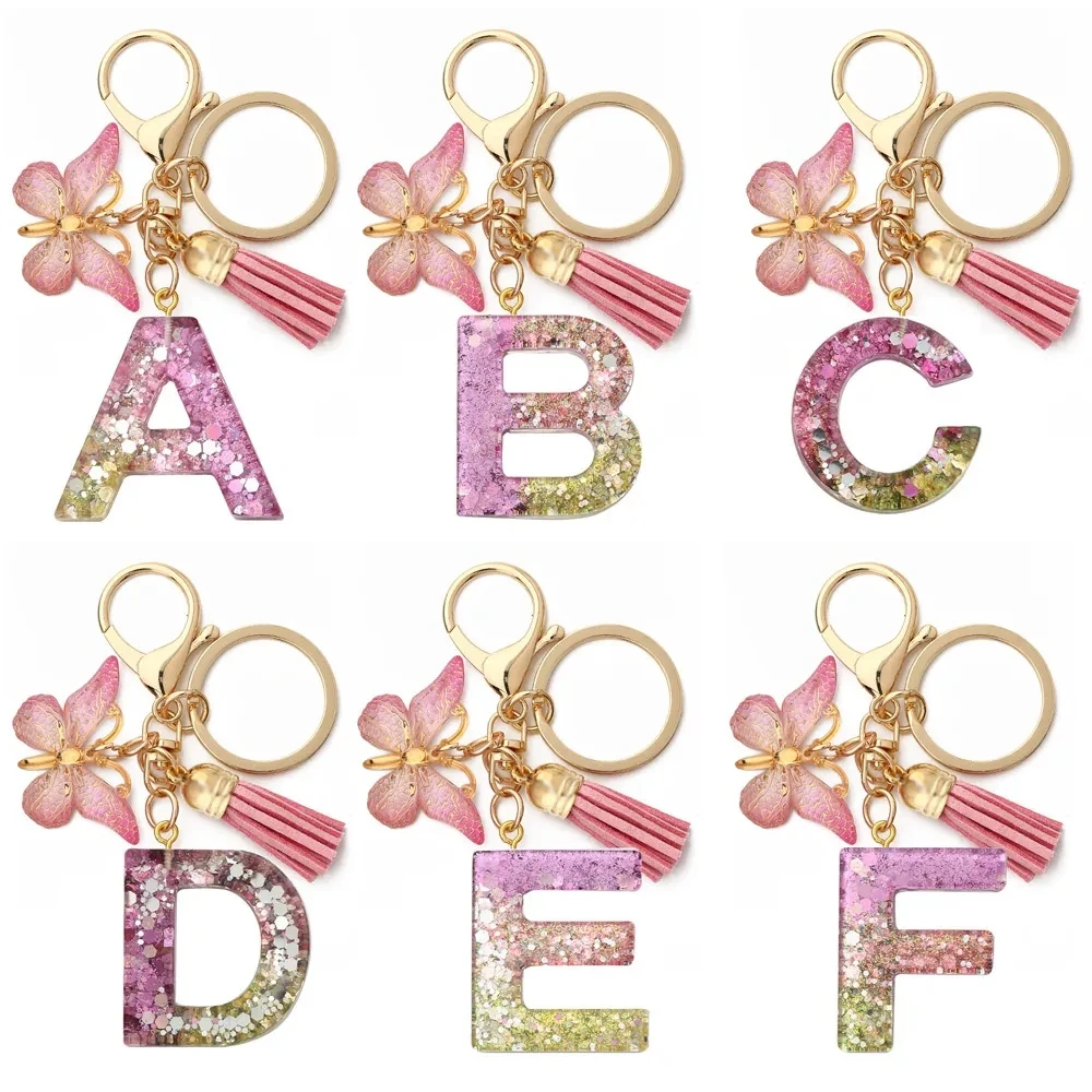 Pink-Butterfly-Pendant-26-Initial-A-Z-Key-Chain-With-Tassels-for-Women ...