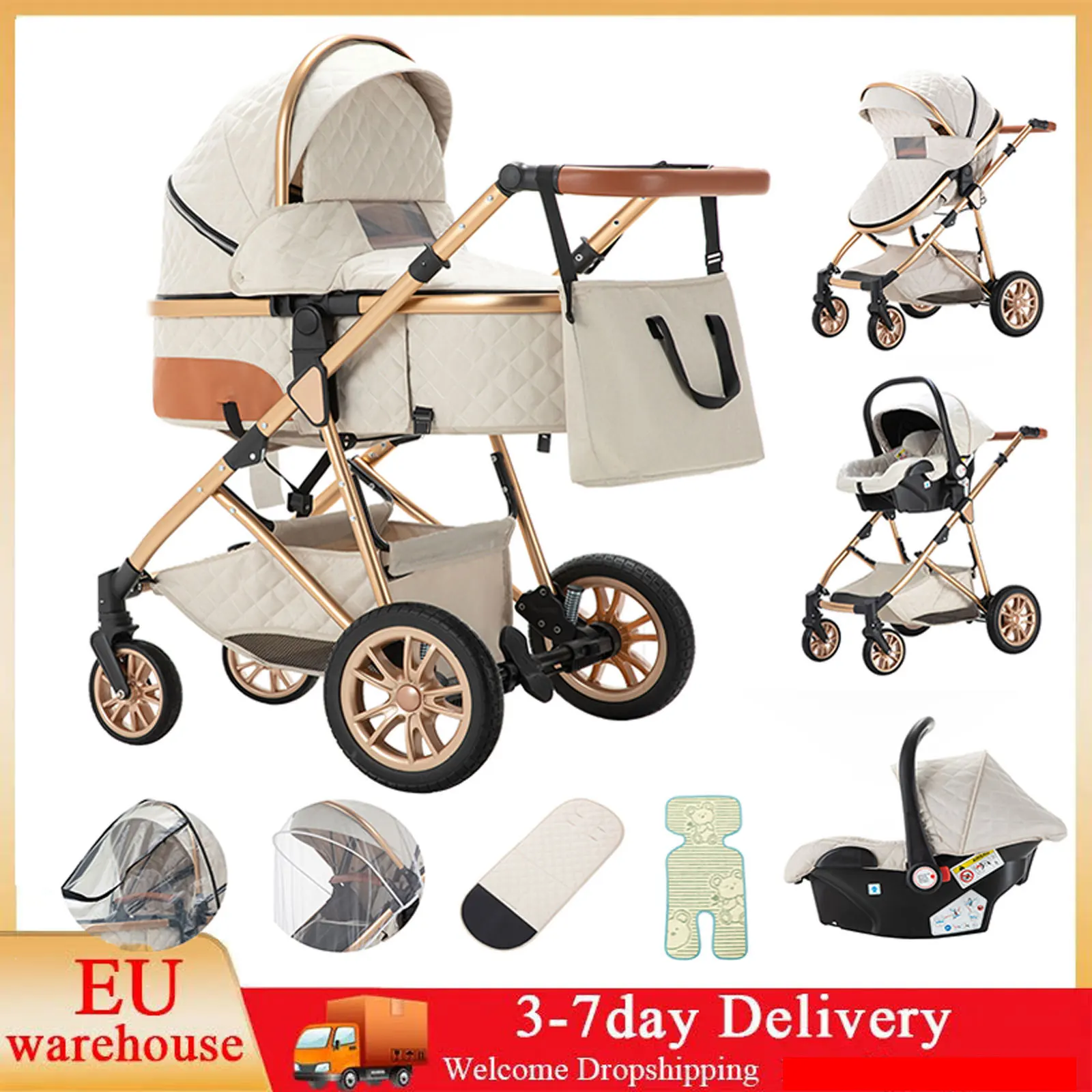 Baby-Stroller-3-in-1-Multifunctional-Stroller-Easy-Folding-Travel ...
