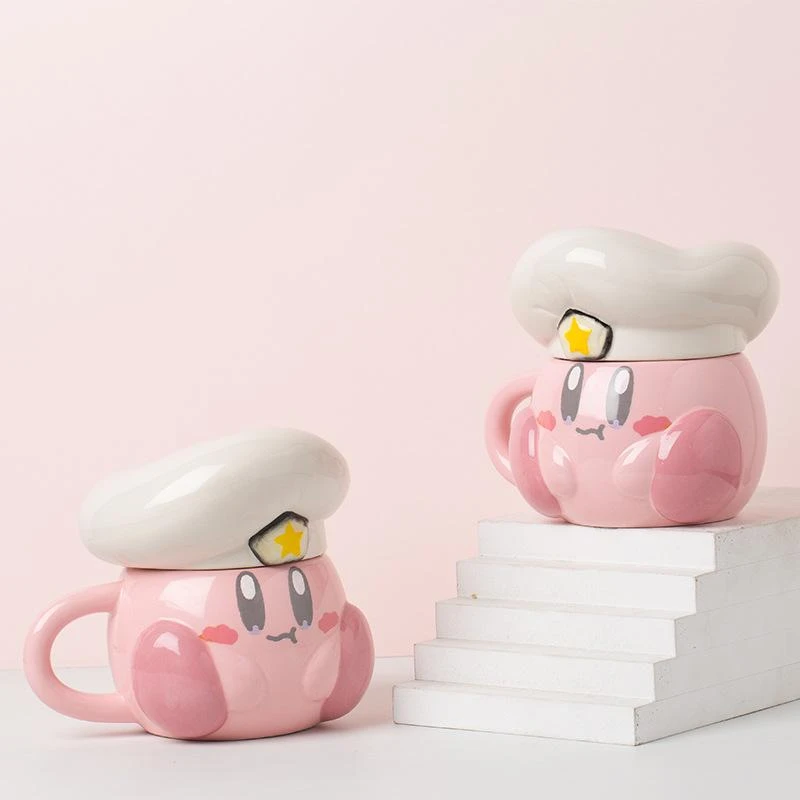 Kirby taza de café de cerámica con dibujos animados para niñas, juguete de felpa de dibujos ...