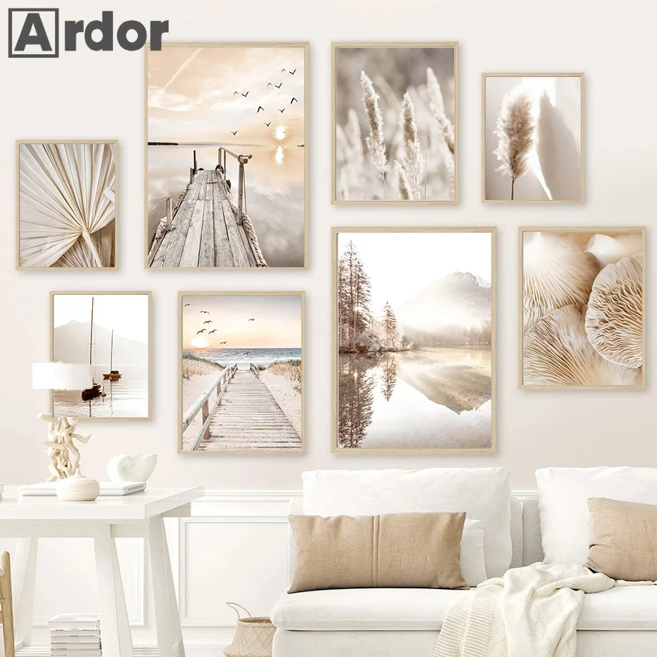 Beige-Grass-Flower-Reed-Posters-Lake-Beach-Boat-Landscape-Pictures ...