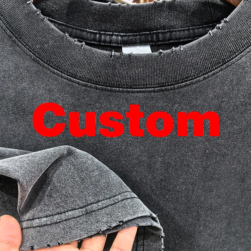 Ripped Custom LOGO DIY Image Oversize Tshirt Vintage Washed Heavy ...