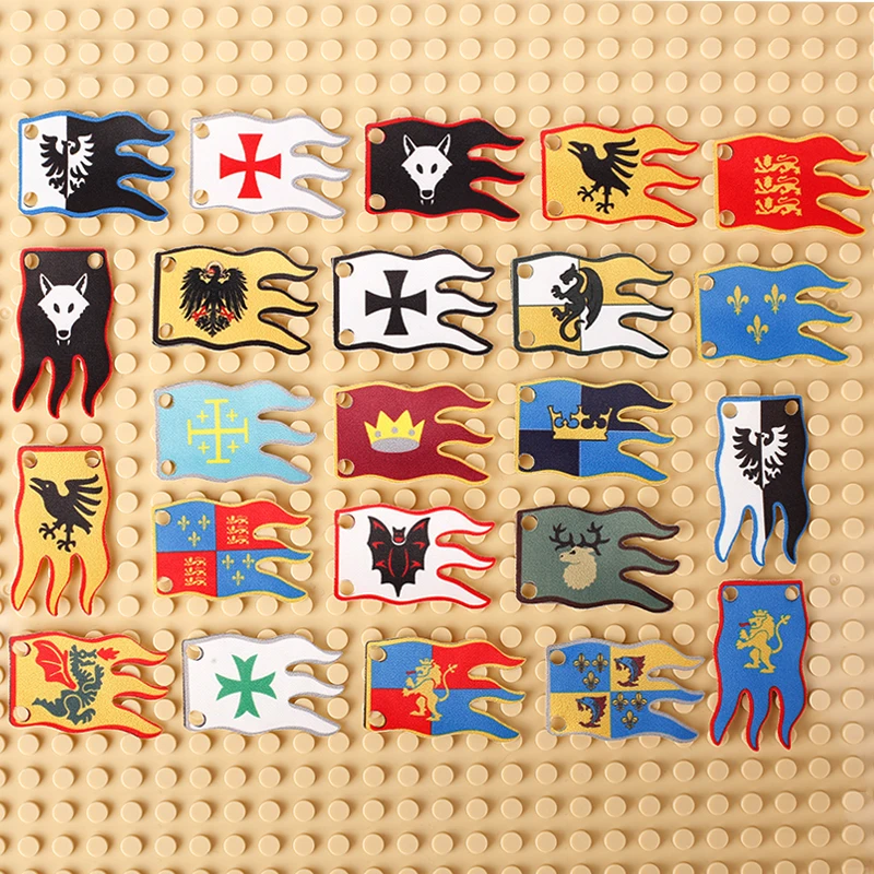 MOC-Castle-Flag-Building-Blocks-Wolf-Eagle-Lion-Knights-Accessories ...