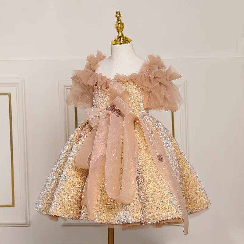 Children-Prom-Dress-ChicTulle-Off-The-Shoulder-Gold-Sequined-Princess ...
