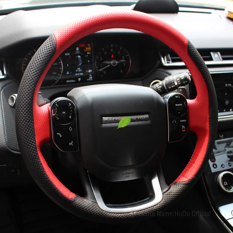 DIY-Red-Leather-Steering-Wheel-Cover-For-Land-Rover-Range-Rover-Velar ...