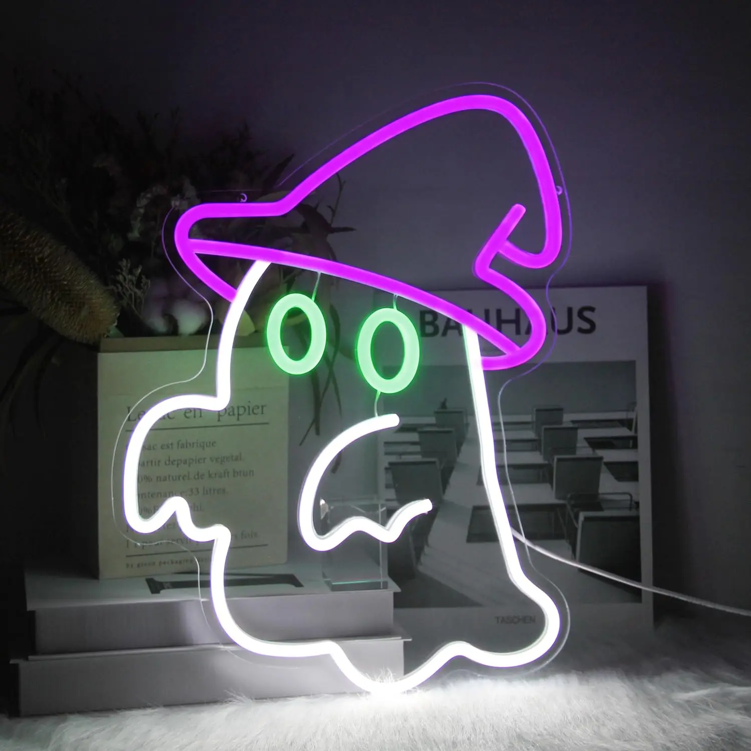 Sombrero de bruja, letrero de neón fantasma para decoración de pared ...