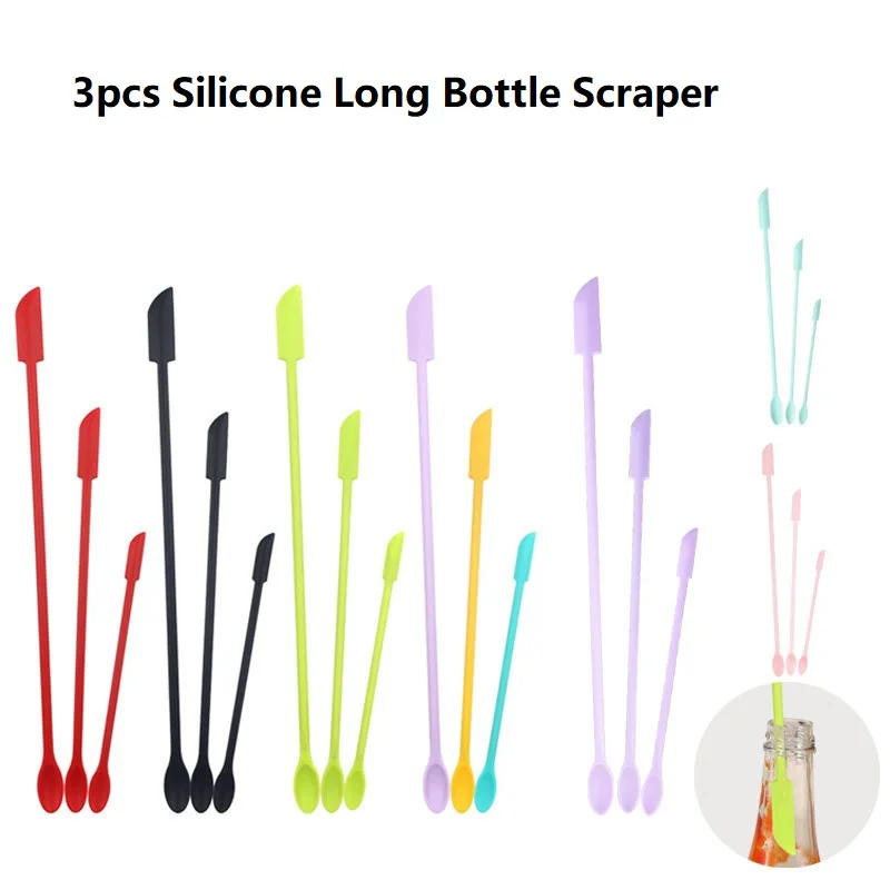 3PCS-Deep-Bottle-Scraper-Double-End-Thin-Flexible-Silicone-Spatula-Long ...