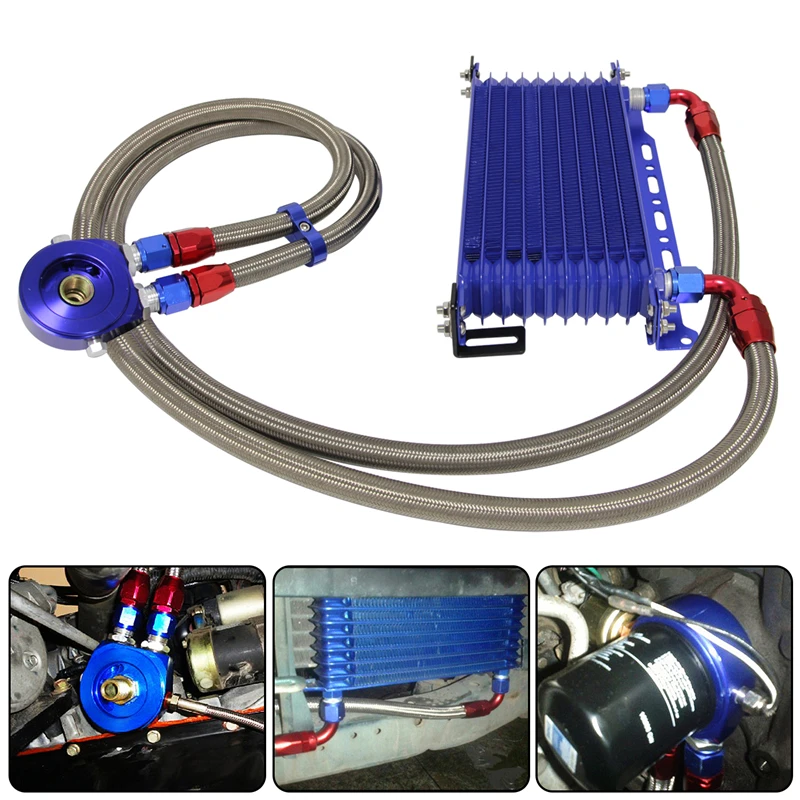 AN10-10Row-262mm-Universal-Engine-Transmission-Oil-Cooler-w-Bracket ...