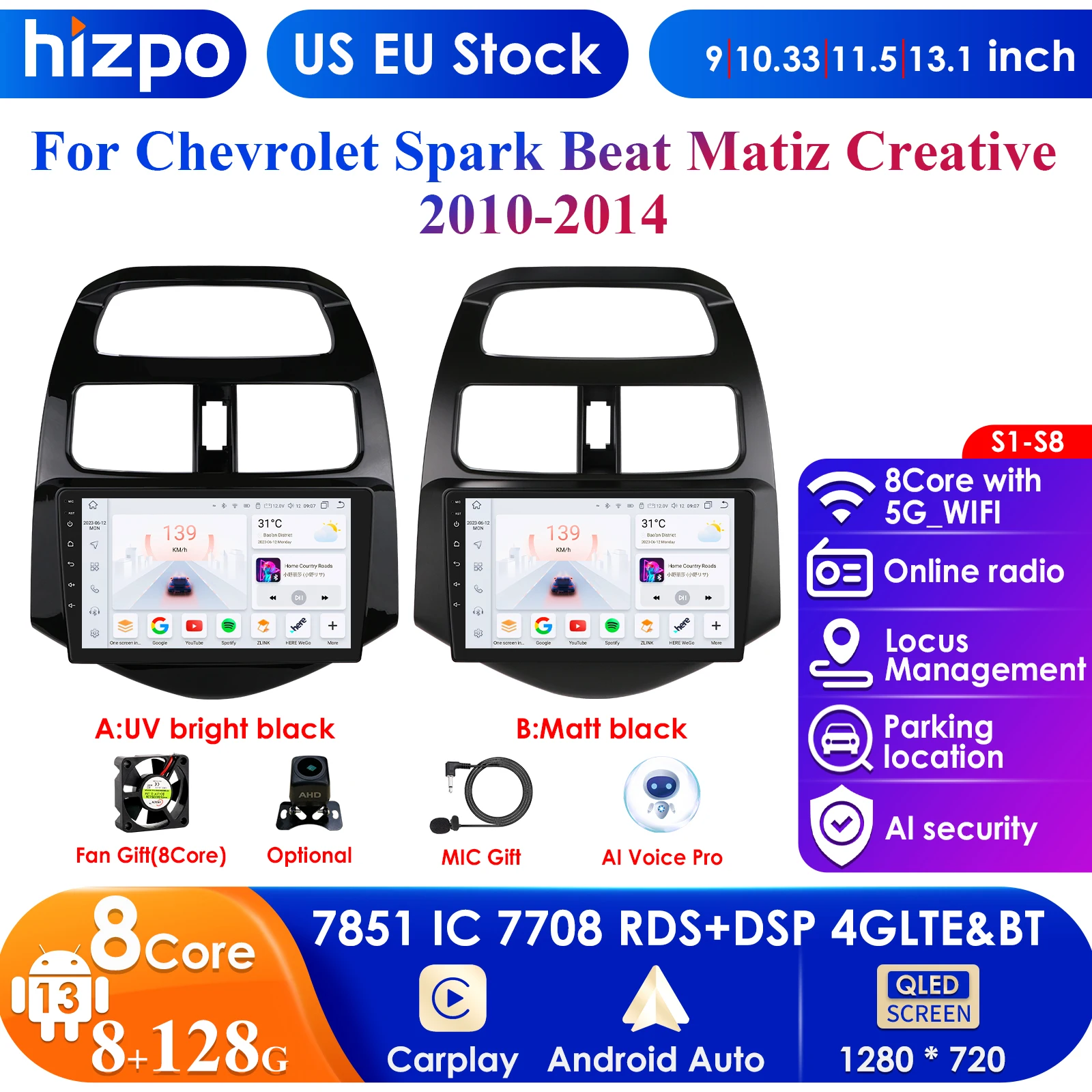 Android 14 2Din Car Radio for Chevrolet Spark Beat Matiz Creative 2010 ...