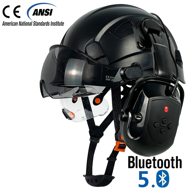 Industrial Safety Helmet With Visors Upgraded Bluetooth Earmuff Noise ...