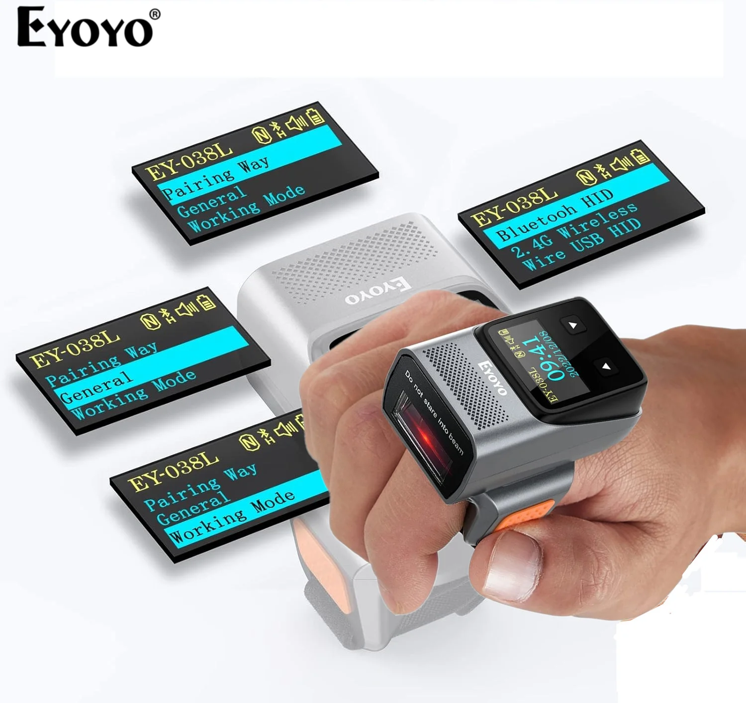 Eyoyo 2D Bluetooth Ring Barcode Scanner with Screen Mini Wearable ...