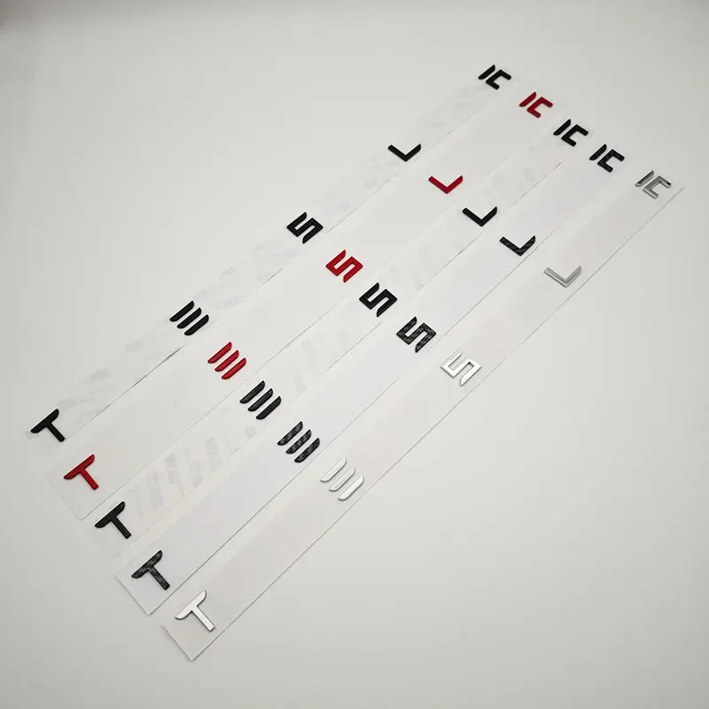 3D ABS Letters Tesla Logo Carbon Chrome Black Red Badge Car Rear Trunk ...