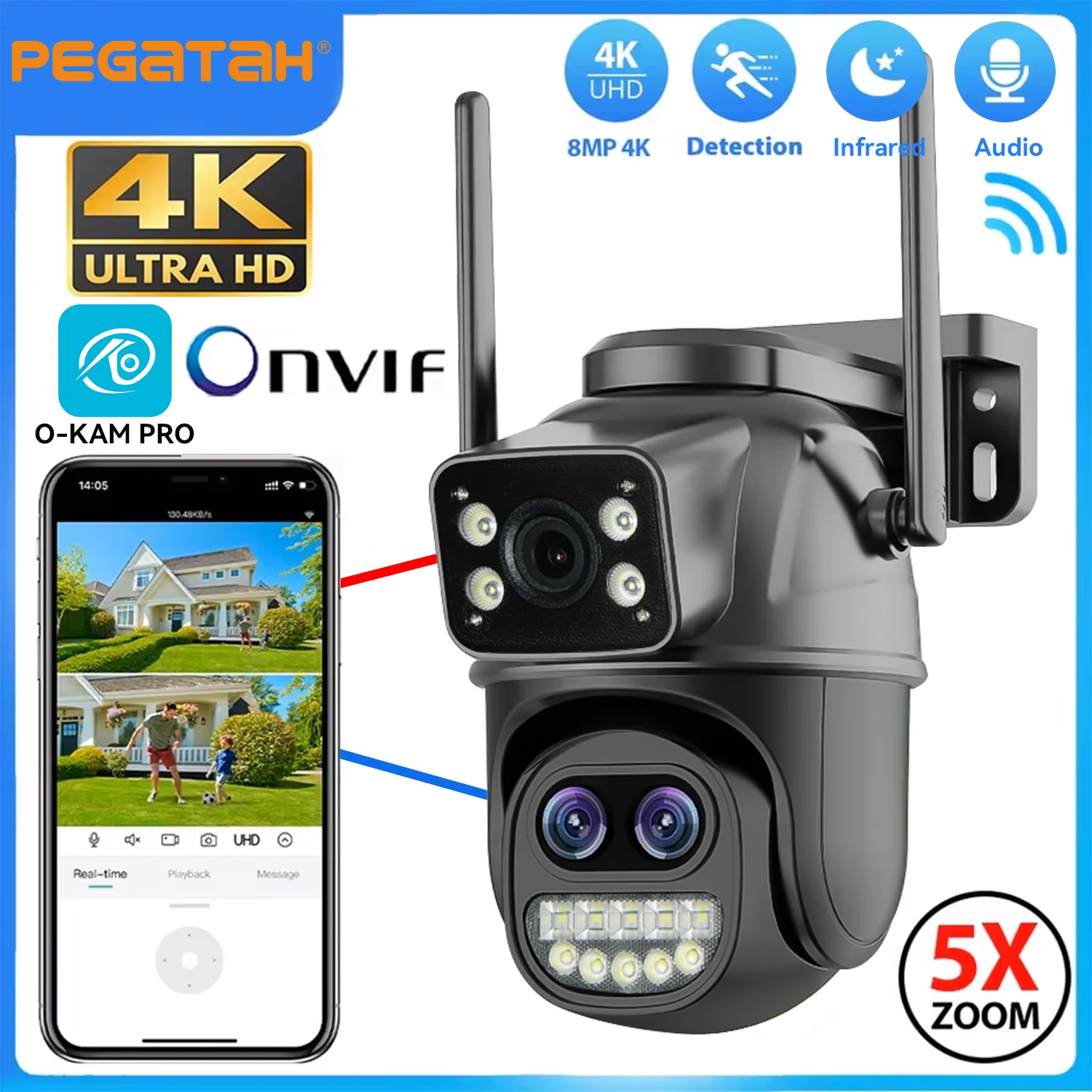 PEGATAH 15MP WiFi Security Camera PTZ Outdoor Dual Lens 10X Zoom Human ...