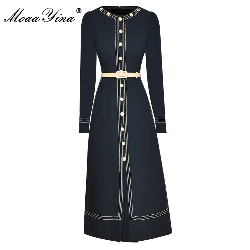 Moaayina Fashion Designer Dress Autumn Winter Women Dress Long Sleeve