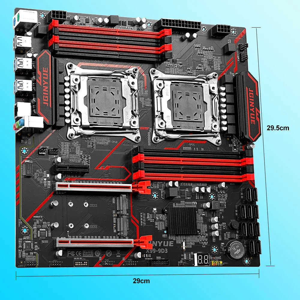 JGINYUE X99 Dual CPU Motherboard LGA 2011-3 E5 V3 V4 CPU B DDR3 Memory ...