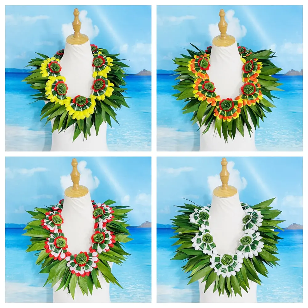 Artificial-Silk-Ti-Leaf-Green-Rose-Tongan-Kahoa-Lei-La-Caraca-Dance ...