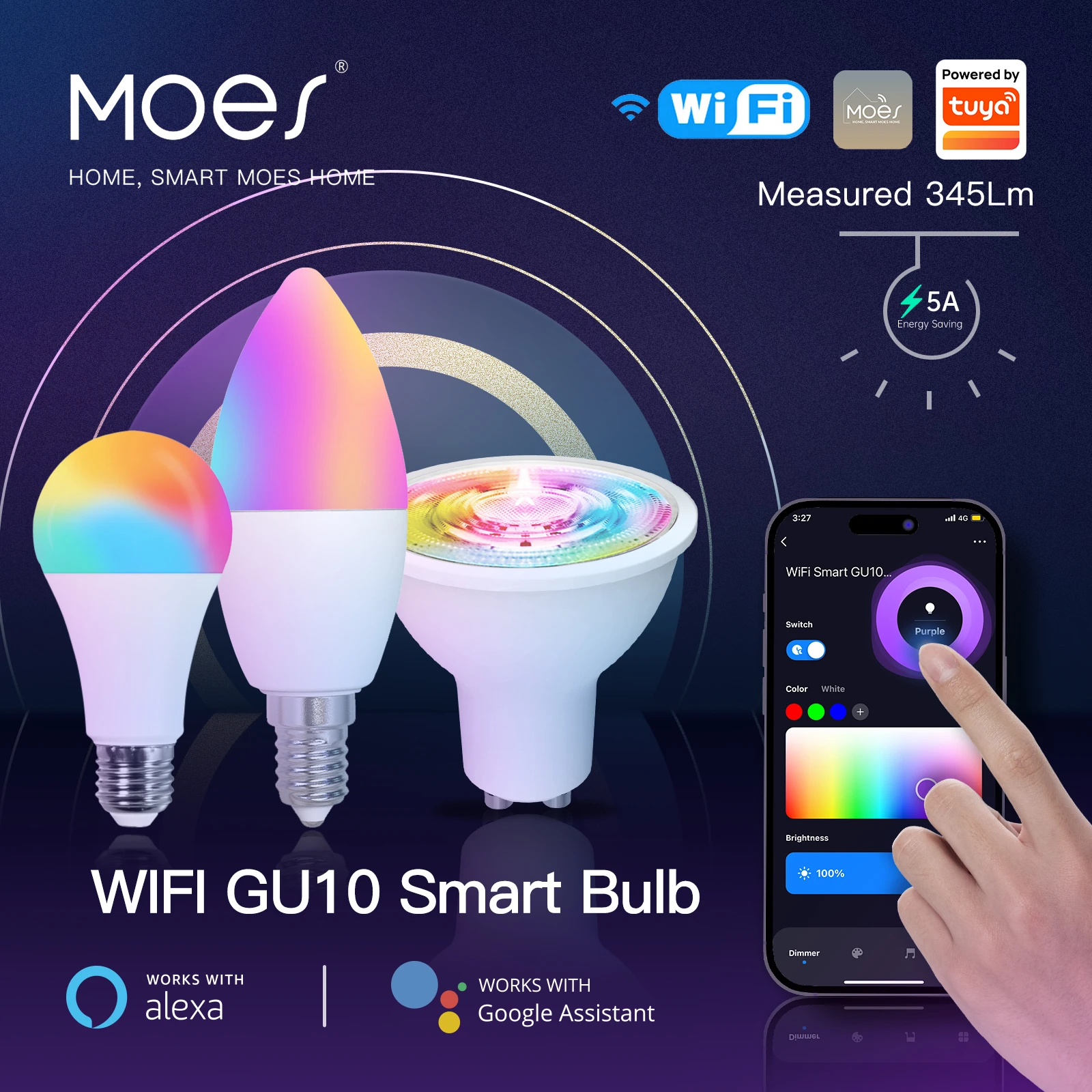 Moes WiFi LED Glühbirne GU10 E27 E14 Kerzenlampe Smart 16Million RGBCCT 2700-6500K Dimmbares ...