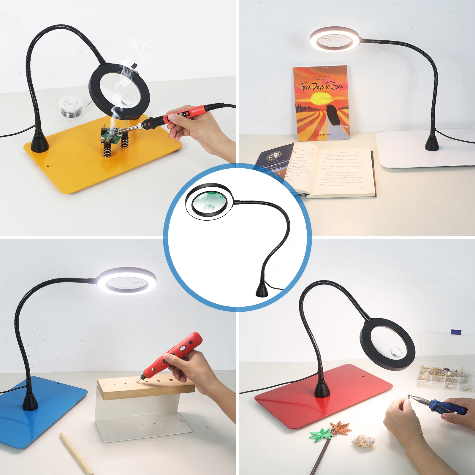 NEWACALOX 3X 6X Solder Magnifier USB LED Magnifying Glass Lamp Strong Magnetic Base Gooseneck Support Welding Lighting HomeTool AliExpress