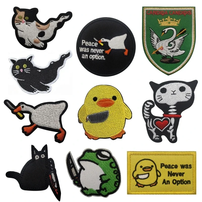 Cute-Cartoon-Embroidery-Patch-with-Knife-Duck-Cat-goose-Tactical-Morale ...