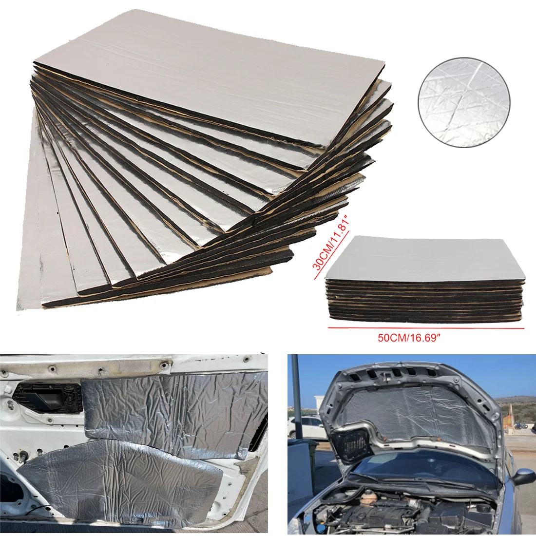 50x30cm 5/7/10mm Car Sound Insulation Mat 9/12/18/27pcs Noise Heat ...
