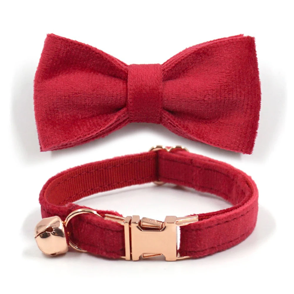 Luxury-Cat-Collar-Red-Velvet-Rose-Gold-Buckles-Personalized-Pet-Collar ...