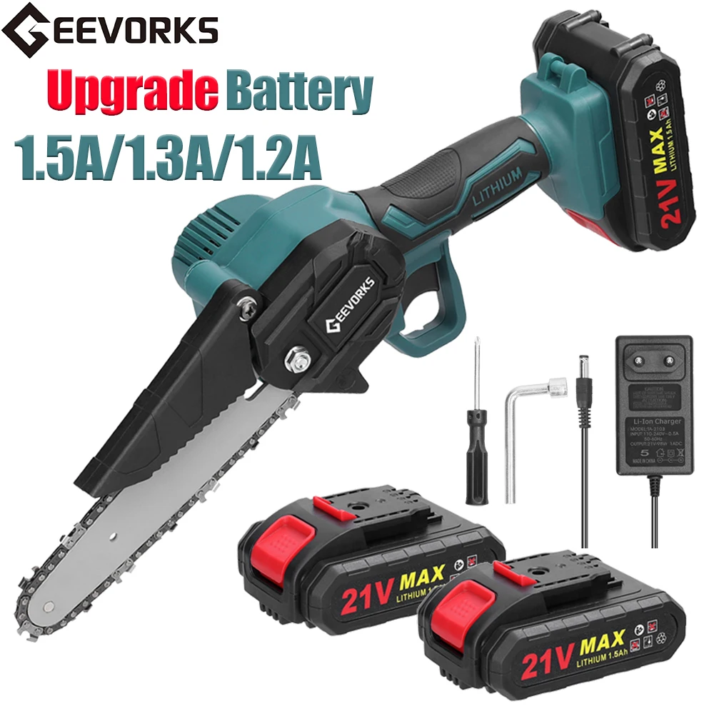 21V 6inch Electric Cordless Chain Saw Lithium Battery Rechargeable Wood ...