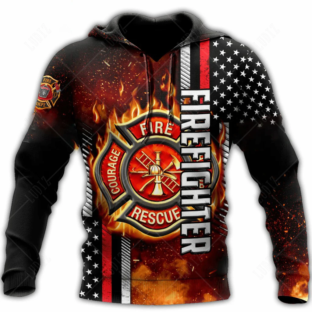 Firefighter Hoodies Men's Hoodie 3D Print Tops Autumn Long Sleeved ...