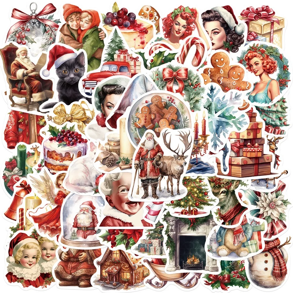 10-50PCS-Cute-Santa-Claus-Christmas-Cartoon-Stickers-Vintage-Decals-DIY ...