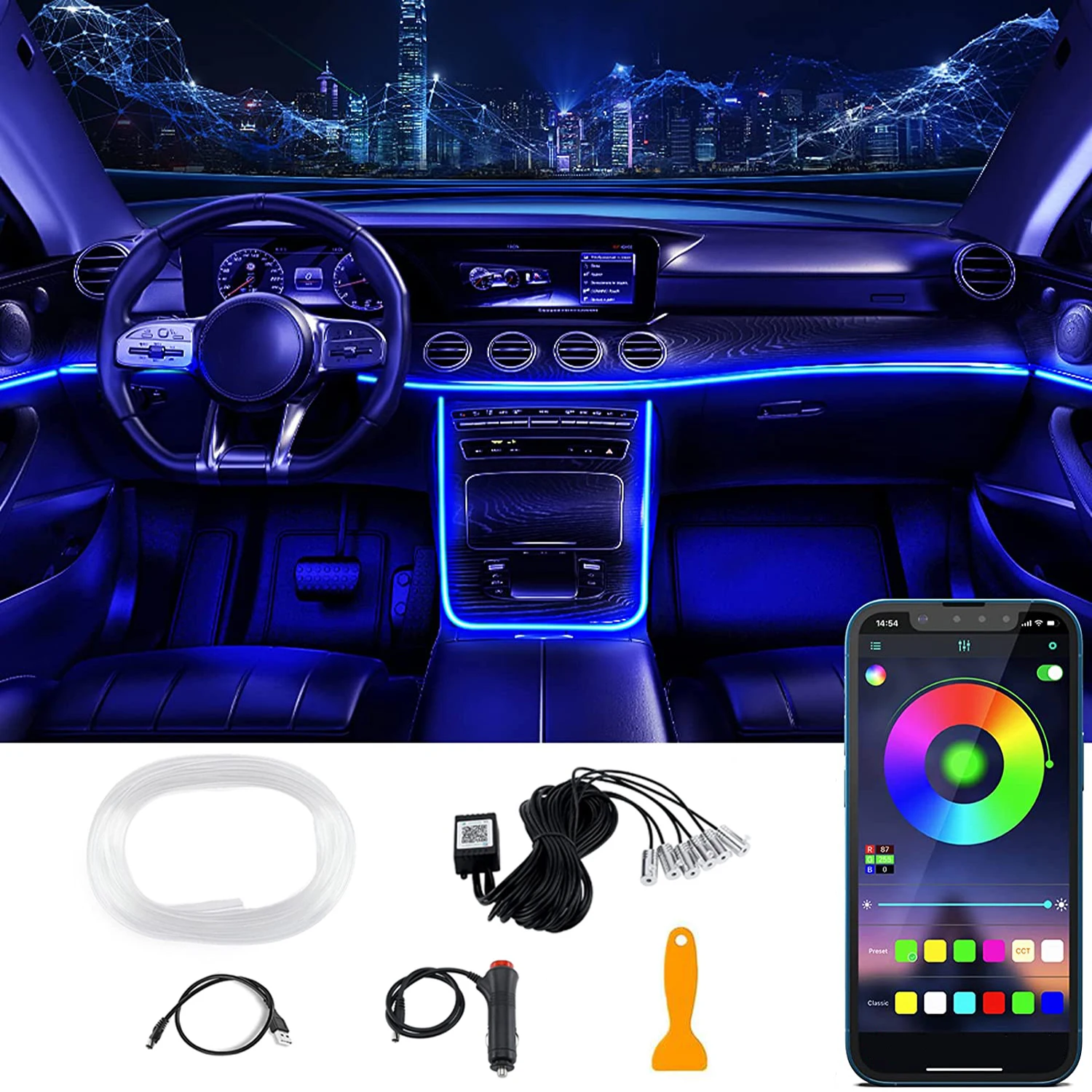 5in1 6in1 Neon Led Car Interior Ambient Light Fiber Optic El Wire Strip ...